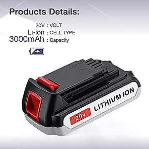 3000mAh 20V Replacement Battery with Charger for Black+Decker,Battery Replace for LBXR20 LBXR20-OPE LB20 LBX20 LBX4020 LB2X4020-OPE,Cordless Tool Battery with 16V/20V Output Battery Charger