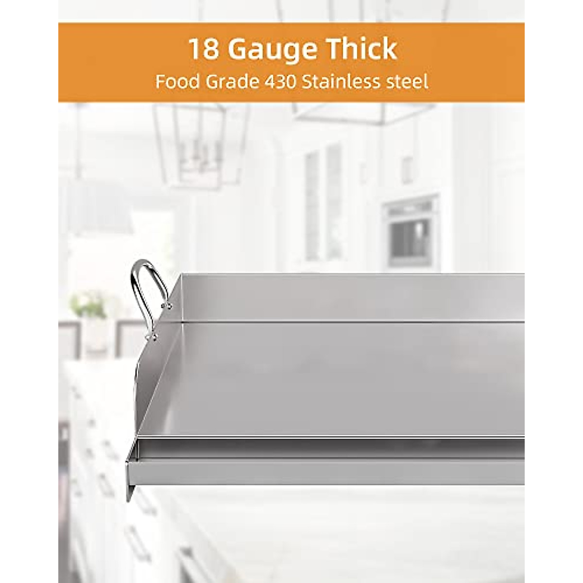 RIEDHOFF 17" x 13" Griddle, [430 Stainless Steel] Flat Top Rectangular Plate with 2 Barbecue Spatula for Charcoal/Gas Grills, Parties, Camping