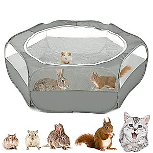 VavoPaw Small Animals Playpen, Waterproof Breathable Indoor Pet Cage Tent with Zipper Cover, Portable Outdoor Exercise Yard Fence for Kitten Hamster Bunny Squirrel Guinea Pig Hedgehog, Gray