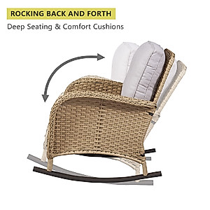 HUMMUH Patio Wicker Rocking Chairs Set of 2 Rattan Outdoor Rocking Chairs for Front Porch Garden Backyard Lawn Balcony Weather Rocker Chair with Side Table