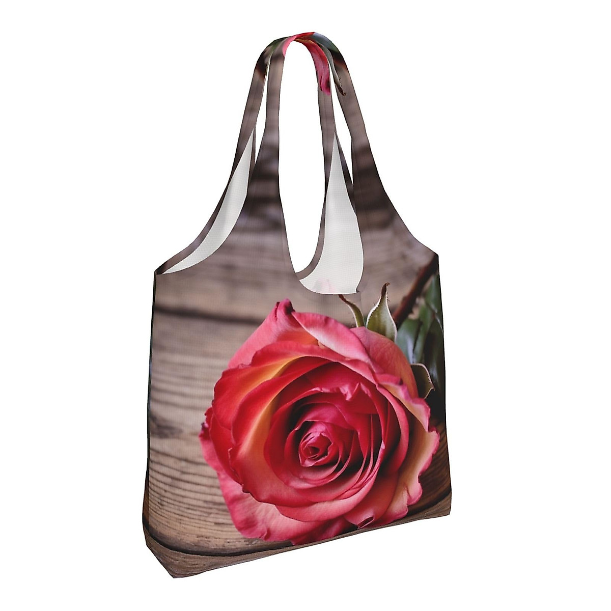 VTCTOASY Rose on Old Wooden Board Print Aesthetic Tote Bags Large Beach Bag Canvas Shoulder Bag Reusable Shopping Bags