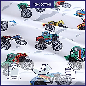 Poppy & Fritz Kids, Twin Sheet Set, Stain Resistant Kids Bedding, Soft & Cozy Toddler Bedding Set (Trucks Grey, Twin)