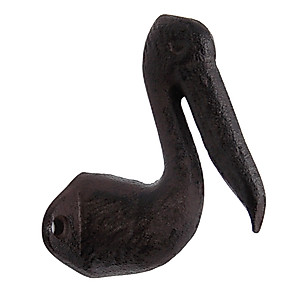 Wowser Rust Colored Pelican Head Cast Iron Wall Hooks, Nautically Themed Wall Décor, Set of 3, 3.75 Inches
