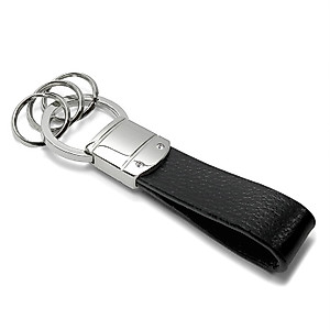 iPick Image Compatible with Honda Civic Black Real Leather Strap Chrome Round Hook Metal Key Chain