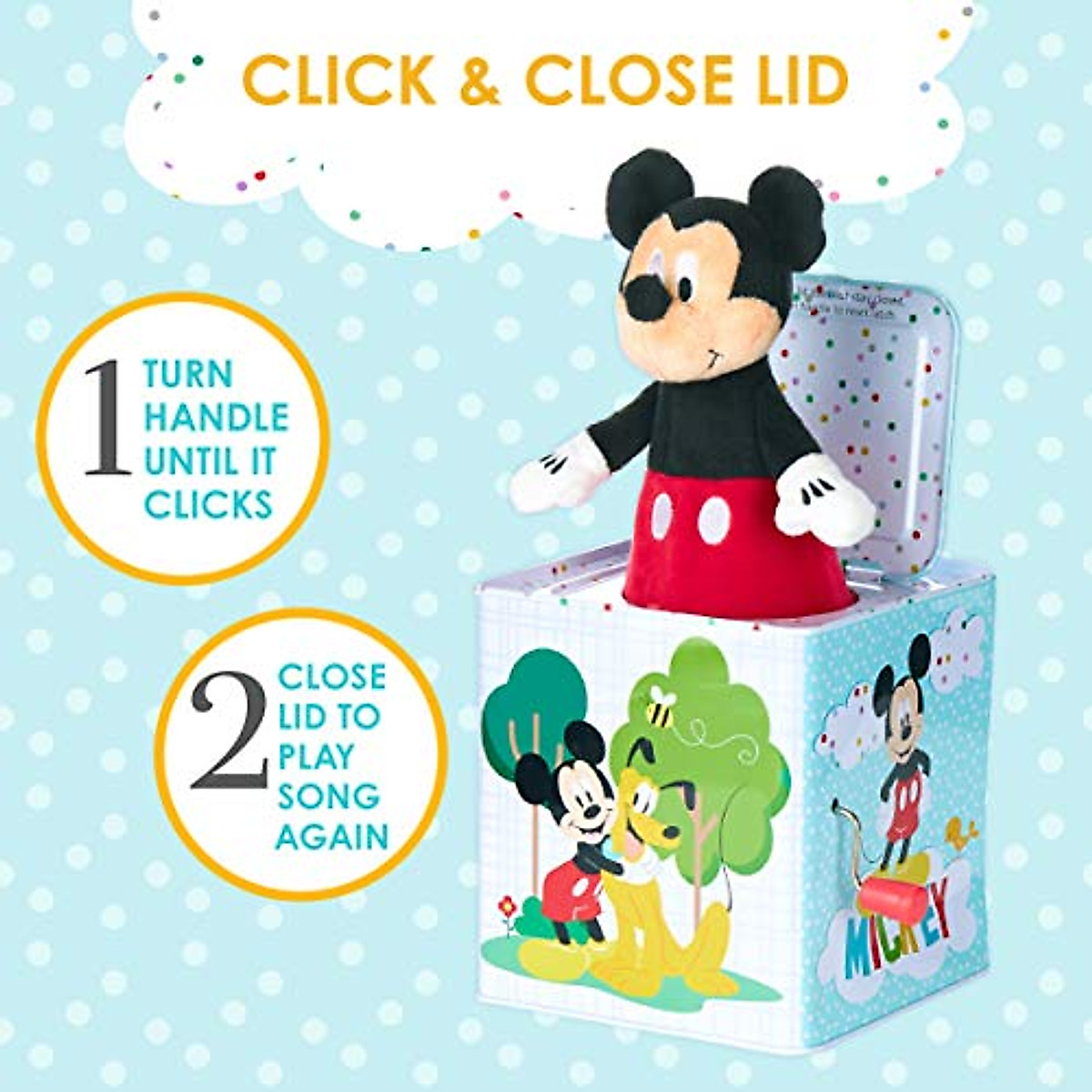 KIDS PREFERRED Disney Baby Mickey Mouse Jack in The Box Musical Toys for Babies and Toddlers, Plays “The Mickey Mouse March” Mickey Springs Out from A Colorful Box