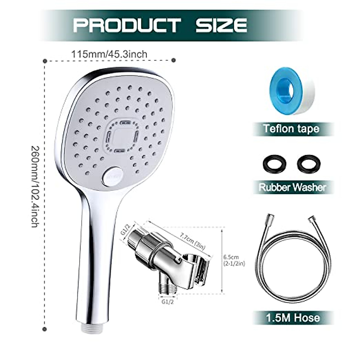 Welan Shower Head with Handheld, 3 Spray Modes High Pressure Shower Heads with Hose , High Flow Hand Held Rain Showerhead with Stainless Steel Hose