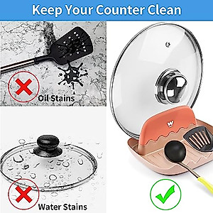 Spoon and Lid Rest - 2 Packs Spoon Rest with Lid Holder, Neat & Drip-Free Spoon Rest for Countertop Stove Top, Heat-Resistant Utensil Rest for Spoons, Pot Lids, Spatulas, Utensils, Forks
