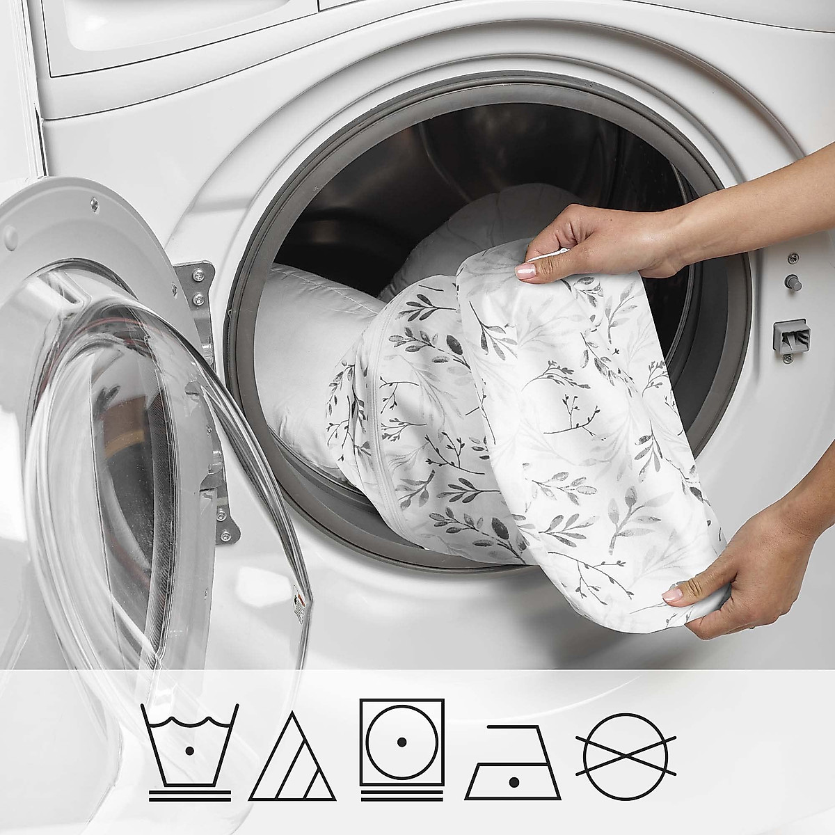 Boppy Side Sleeper Pregnancy Pillow with Removable Jersey Pillow Cover | Gray Falling Leaves | Compact, Stay-Put Design | Prenatal and Postnatal Positioning