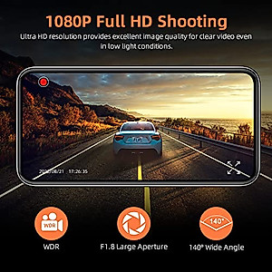Dash Cam WiFi 1080P FHD Mini Dashcam Front,APP Control Dash Camera for Cars,0.96 Inch Screen,Night Vision,Voice Prompts,Car Camera with G-Sensor,140° Wide Angle,WDR,F1.8 Aperture,Loop-Recording