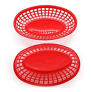 FEOOWV Retro Style Fast Food Basket (12Pk) and Checkered Deli Liner (100 Pk) Combo. Fast Food Basket Are Dishwasher Safe. Disposable Deli Paper Squares for Easy Cleanup (Red)