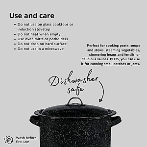 Granite Ware 3 -in-1 Stock Pot - Enameled Steel Pot Ideal for Pasta, Tamales & Canning - Speckled Black Multi Use Pot Set (8 Quarts)