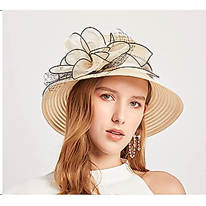 KORADI Women Organza Kentucky Derby Hat Fascinators Bucket Bowler Hat for Tea Party Bridal Wedding Church Dress Hat Wide Brim Sun Cap(Beige)