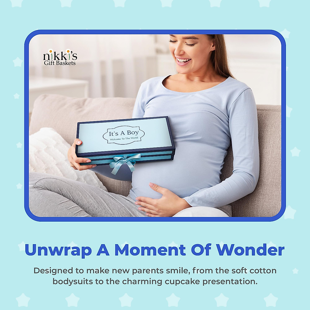 Unique Cupcake Baby Boy Gift Set | Baby Boy Newborn Essentials | Baby Clothes for Boys | Newborn Boy Outfits for Expecting Moms and Gender Reveals | Baby Layette Set - Blue | Nikki's Gift Baskets