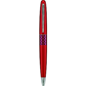 PILOT MR Retro Pop Collection Ballpoint Pen in Gift Box, Red Barrel with Wave Accent, Medium Point Stainless Steel Nib, Refillable Black Ink (91422)