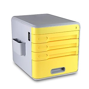 Flat File Cabinet, Drawer Organizer 4-Layers Lockable Environmentally Friendly Plastic-Yellow/Orange, with Digital Code Lock (Color : Yellow)