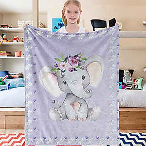 Elephant Blanket for Kids Purple Elephant Throw Blankets for Baby Girls Toddler Flannel Fleece Blankets Lightweight Fuzzy Soft Blanket Couch Sofa Bed Nursery New Born Birthday Gifts, 40''x50''