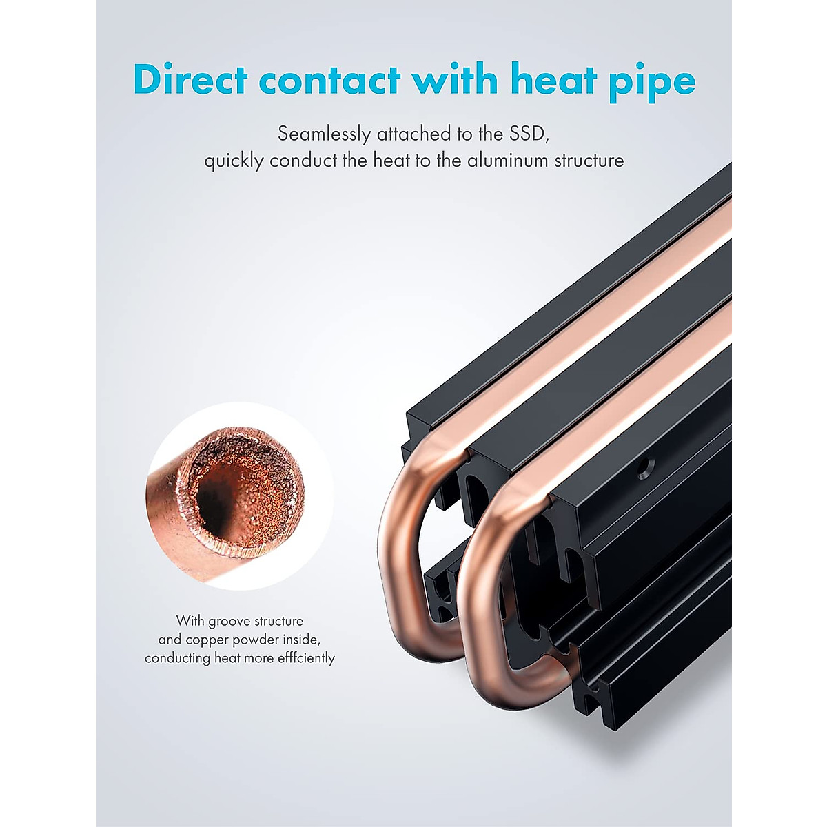 GRAUGEAR M.2 2280 SSD Heatsink, Direct-Touch Heat of Dual Copper Heat Pipes, 25mm Cooling Fan Built-in PWM Control, Aluminum Plate-Fin Design, Thermal Pads incl., 1.34 in Height [G-M2HS03-F]