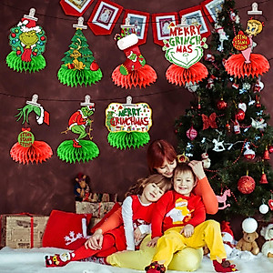 Green Christmas Party Decorations, 8pcs Green Honeycomb Centerpieces, Green Table Decorations,3D Double Side Centerpiece for Christmas Holiday