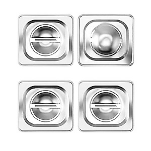 QWORK Solid Pan Lid with Handle, 4 Pack Stainless Steel Steam Table Pan Cover for 1/6 Size Steam Pans