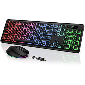 Wireless Keyboard and Mouse Backlit, Quiet Light Up Keys, Tilt Legs, Sleep Mode - Rechargeable USB Cordless Combo for Computer, iMac, PC, Laptop - by SABLUTE, Black