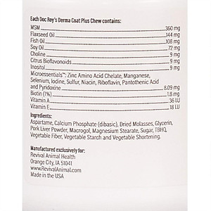 Revival Animal Health Doc Roy's Derma Coat Plus Skin & Coat Supplement for Small Dogs- 120 ct Chews
