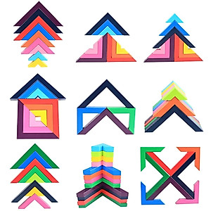 FANSUSENKE 12 Piece Building Blocks Toy Wooden Rainbow Stacking Nesting Building Game Geometry Creativity Nesting Educational Preschool Learning Toys for Kids 3D Puzzles