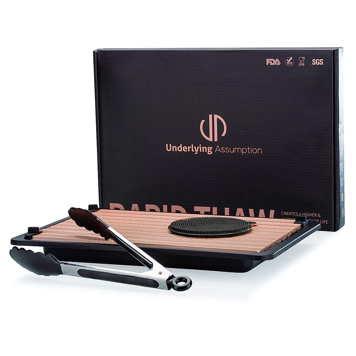 Premium Ultra Fast Defrosting Tray for Frozen Meat, Miracle Thaw Defrosting Tray, Extra Thick Meat Defroster Tray for Quick Thawing, Rose Gold Defrosting Plate Board with Sturdy Water Drip Tray