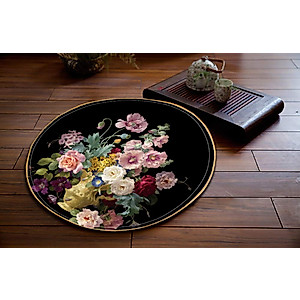 whooplaArt Plush Velvet Round Seat Cushion Black Floral Round Chair Cushion Varisized Chinese Style (PT-786, Dia 40cm/16)