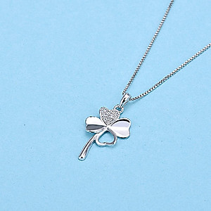 MAJORWARAP Four Leaf Clover Necklace Sterling Silver Shamrock Good Luck Charm Pendant for Women Girl Mom Daughter Birthday Gift