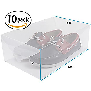Greenco Clear Foldable Shoe Storage Boxes, 10 Pack. Stackable Heavy Duty Plastic Shoe Storage Boxes, Shoe Box Organizers
