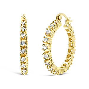 Jewelry Bliss 14k Yellow Gold Hoop Earrings With Diamond. Real Diamond Jewelry, Diamond Hoop Earrings for Women, April Birthstone (Dia: 3/4 Carats) Anniversary, Valentine's, Mother's day, Wedding