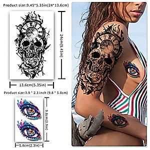 49 Temporary Tattoos Waterproof for Men and Women, 3D Realistic Half Arm Fake Tattoos, Floral Animal Peony Rose Butterfly Tiger Snake Tattoo Stickers for Teens Girls Body Hand Shoulder Chin