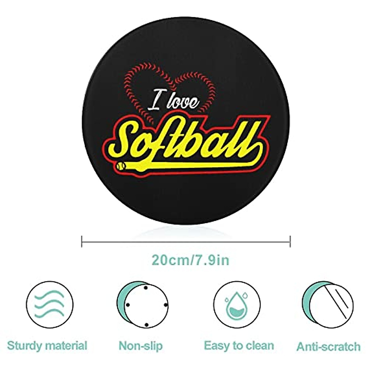 Love Softball Printed Round Cutting Board Glass Chopping Blocks Mats Food Tray for Home Kitchen Decoration