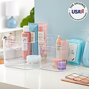 STORi Bliss Open Compartment Clear Plastic Organizer Set of 2 | 12x8 and 10x6 | Rectangular Makeup & Vanity Containers & Pantry Storage Bins with Pass-Through Handles | Round Corners | Made in USA