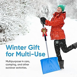 Superio Snow Shovel for Driveway, Stairs, Car Snow Removel Scooper Shovel Snow Pusher Sturdy Heavy Duty Plastic with Wooden Metal Handle (Blue-A)