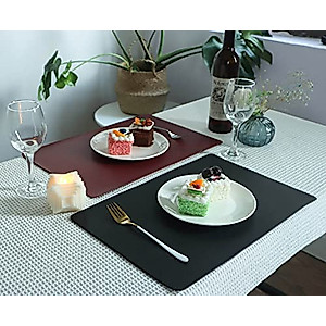 Vinjiasin Black Leather Placemats for Dining Table Set of 4, Waterproof Wipeable Placemats, Heat Resistant Non Slip Rectangle Indoor Place mats, Easy to Clean Christmas Decorations