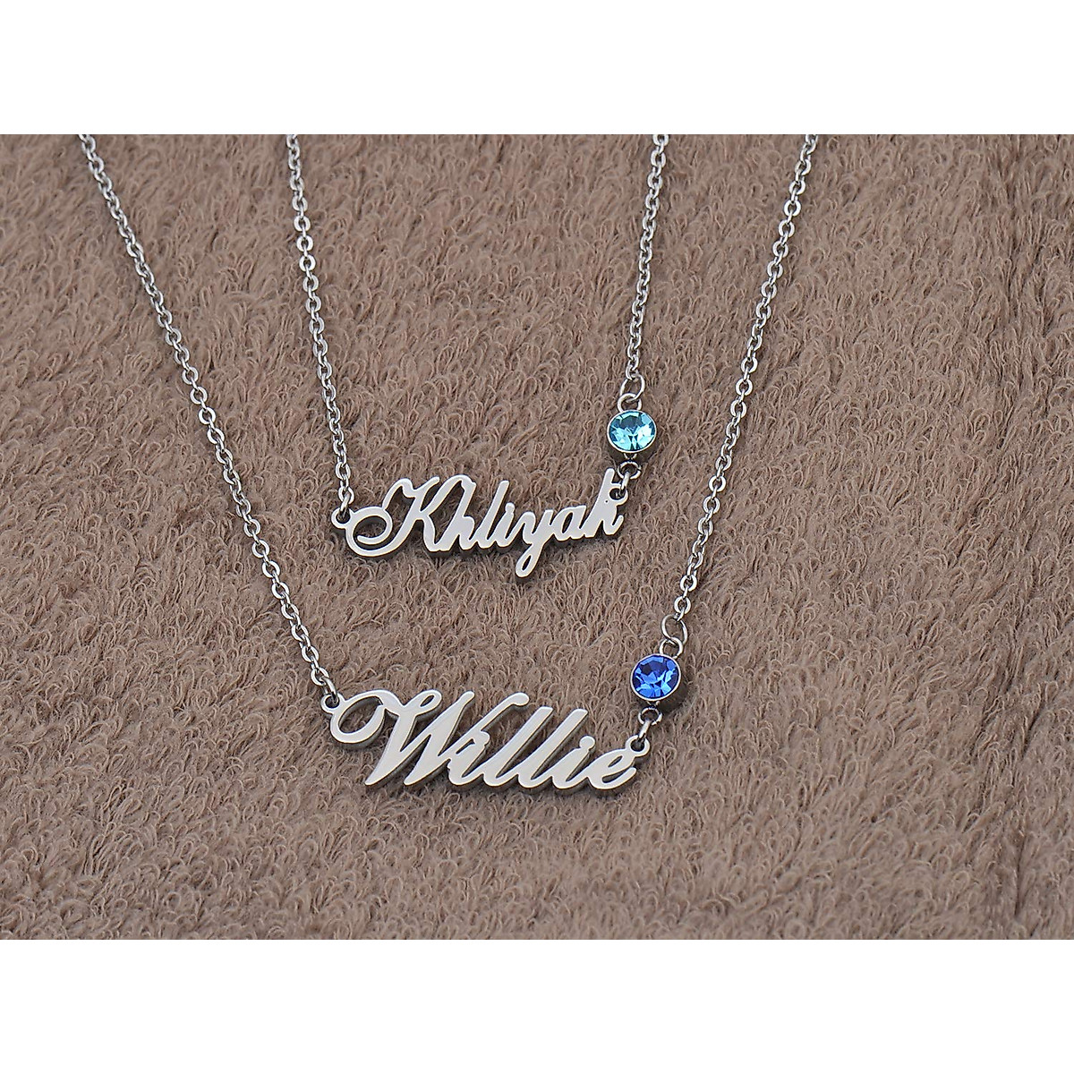 GR35Z9 Customized Silver Name Necklace with Dainty Birthstone for her Jennie