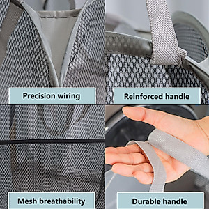 2 Pack Mesh Laundry hamper,collapsible Laundry basket,Easy to Open and Fold for room storage,and Side Pockets Carry Handles for Kids Room,College Students Dorm or Travel (Light brown+Baby blue)