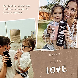Lucky Love Mama + Mini Stainless Steel Cups for Kids and Adults - 3D Printed Leopard Insulated Tumblers with Lids and Straws Making This Mom Mug and Toddler Straw Cup Spill Proof (White Retro)