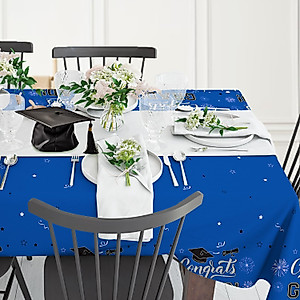 JVORFDG Graduation Party Decorations 2024 Congrats Grad Table Cover for Graduations Party Supplies 3pcs Blue Tablecloth 54 x 108 Inch