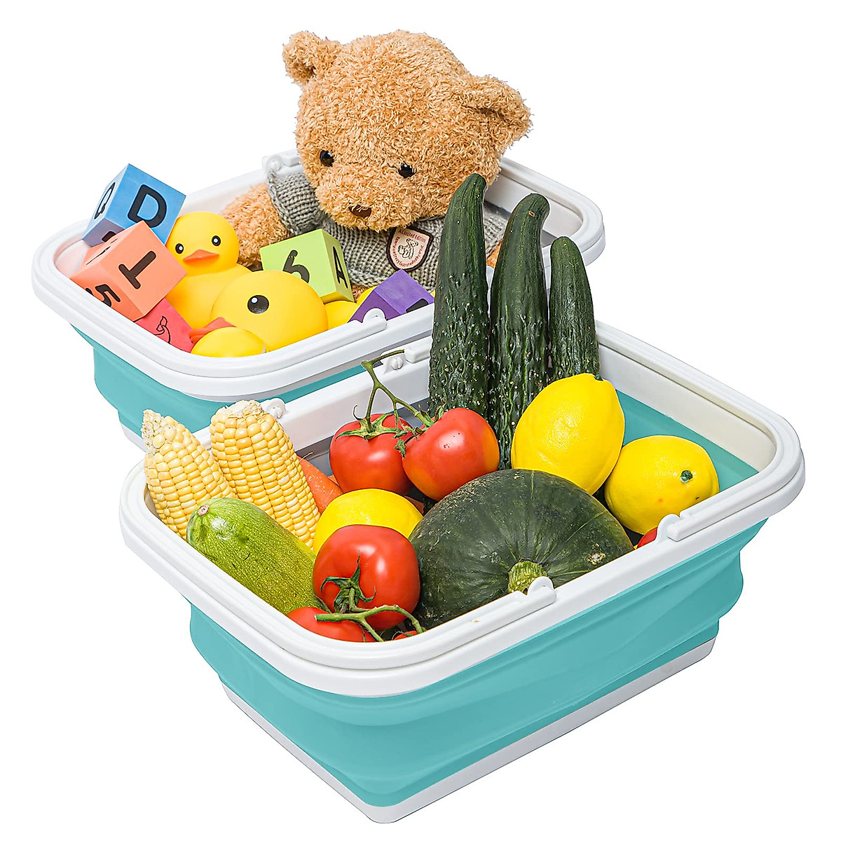 AUTODECO 2 Pack Collapsible Sink with Handle Towel, 2.37 Gal / 9L Foldable Wash Basin for Washing Dishes, Camping, Hiking and Home Blue