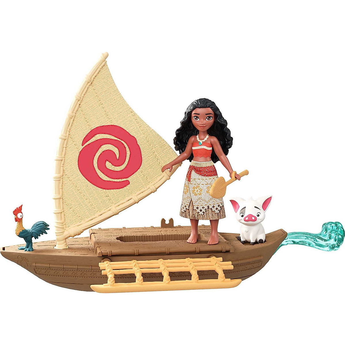 Mattel Disney Princess Moana Small Doll & Boat Playset with Floating Boat Vehicle & 2 Character Friends, from Disney Movie