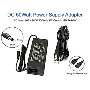 SOLTECH 12V 5A CCTV Adapter, Wisenet Compatible Security Camera Power Supply with 8-Way Splitter, AC DC Converter 100-240V to 12V 5A 60W Transformer, with Samsung Wisenet, Night Owl, Q-See, Black