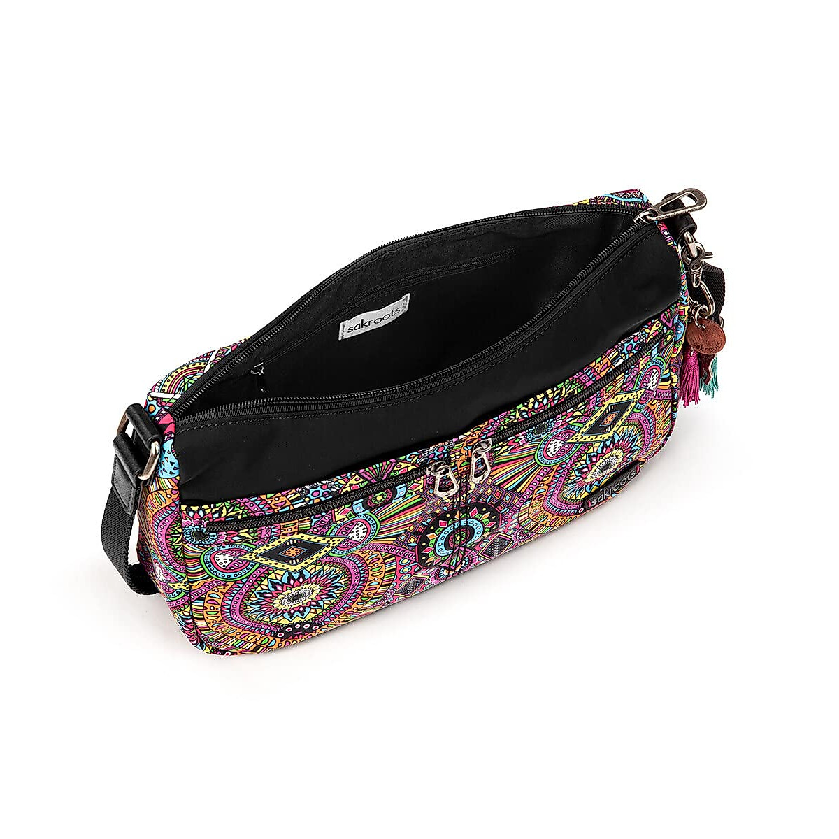 Sakroots womens New Adventure & Bag, Stylish Roomy Purse, Made from Recycled Materials Hobo Shoulder and Crossbody Bag, Rainbow Wanderlust Block, One Size US