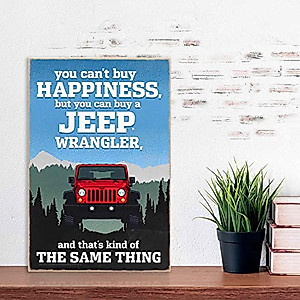 Open Road Brands Jeep Wrangler Wood Wall Decor - You Can't Buy Happiness But You Can Buy a Jeep Wrangler