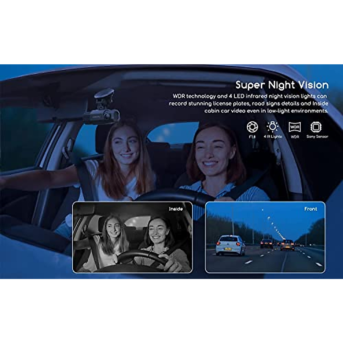 Dual Dash Cam with Built-in GPS, COOAU 1080P Front and Inside WiFi Dash Camera for Cars, Sony Sensor, Supercapacitor, 4 IR Night Vision, G-Sensor, Loop-Recording & Parking Mode (D20)