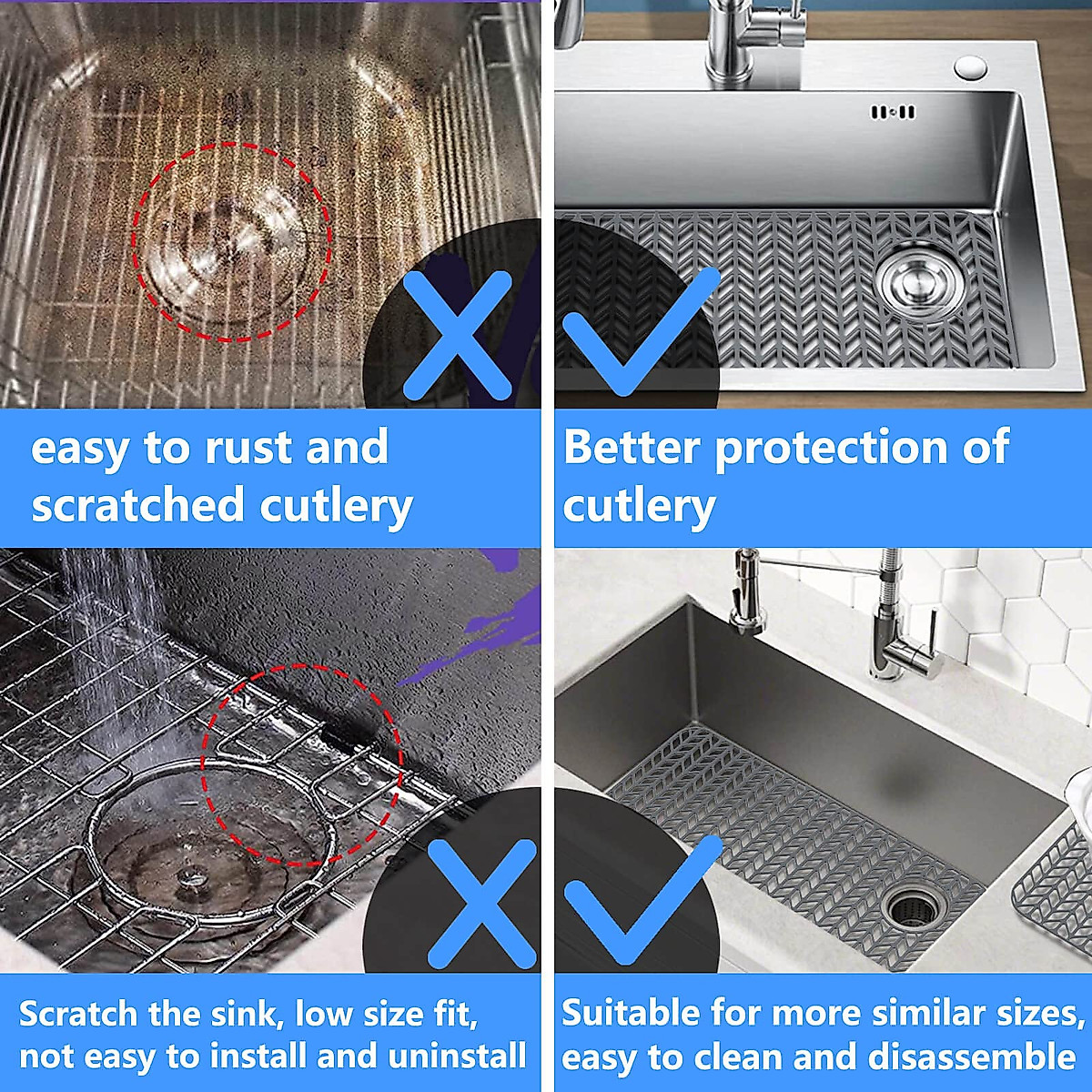 Kitchen Sink Mats Can be Sheared, JIUBAR 29.5"X15" sink protectors for kitchen sink with Rear Drain or Center Drain for Bottom of Farmhouse Stainless Steel Porcelain Sink
