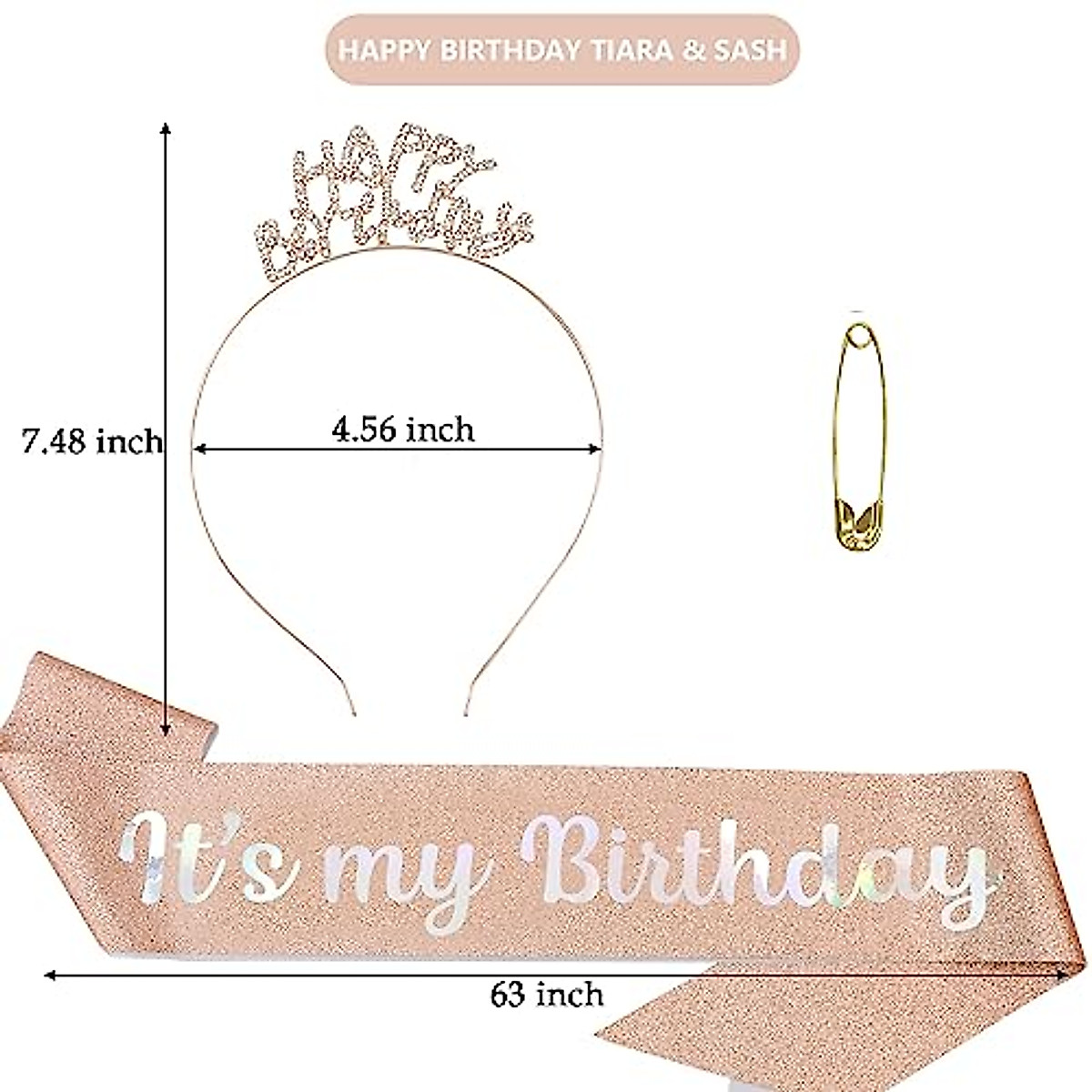 Ondder Birthday Sash for Women Rose Gold Happy Birthday Crown Tiara for Girls Birthday Girl Headband Birthday Sash and Tiara for Party Supplies Its My Birthday Glitter Sash Happy Birthday Headband Decorations