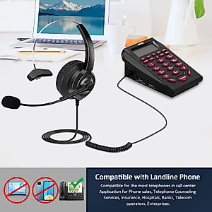 AGPTEK Corded Telephone with Headset & Dialpad for House Call Center Office - Noise Cancellation