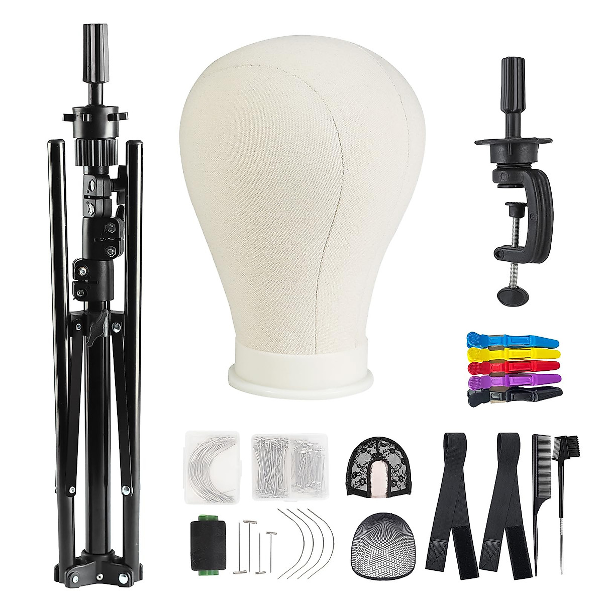 Neverland Beauty & Health 23 Inch Wig Stand Tripod with Mannequin Head, Wig Head Stand with Canvas Head for Wigs Making Display